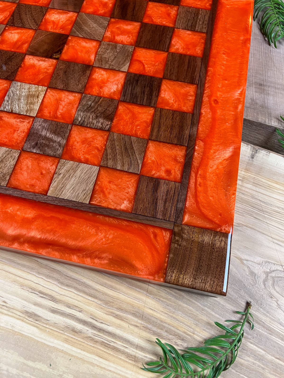 Vivid Orange Black Walnut Chess Board (With Border) | Southern River Tables