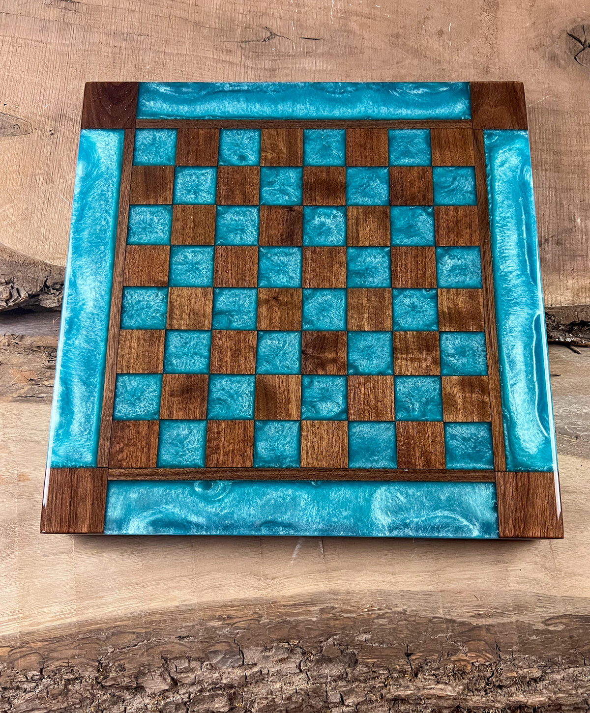 Turquoise Diamond Black Walnut Chess Board (Glass Chess Set Included ...