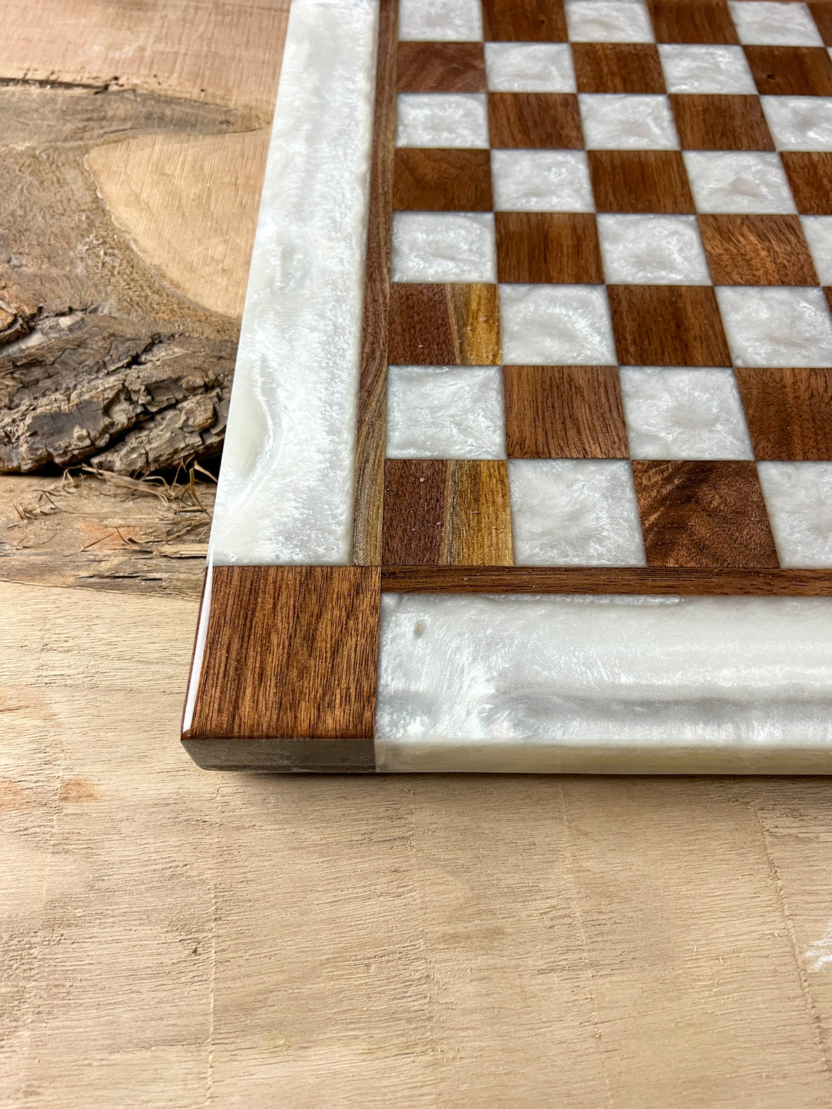 Pure Pearl White Black Walnut Chess Board (Glass Chess Set Included ...