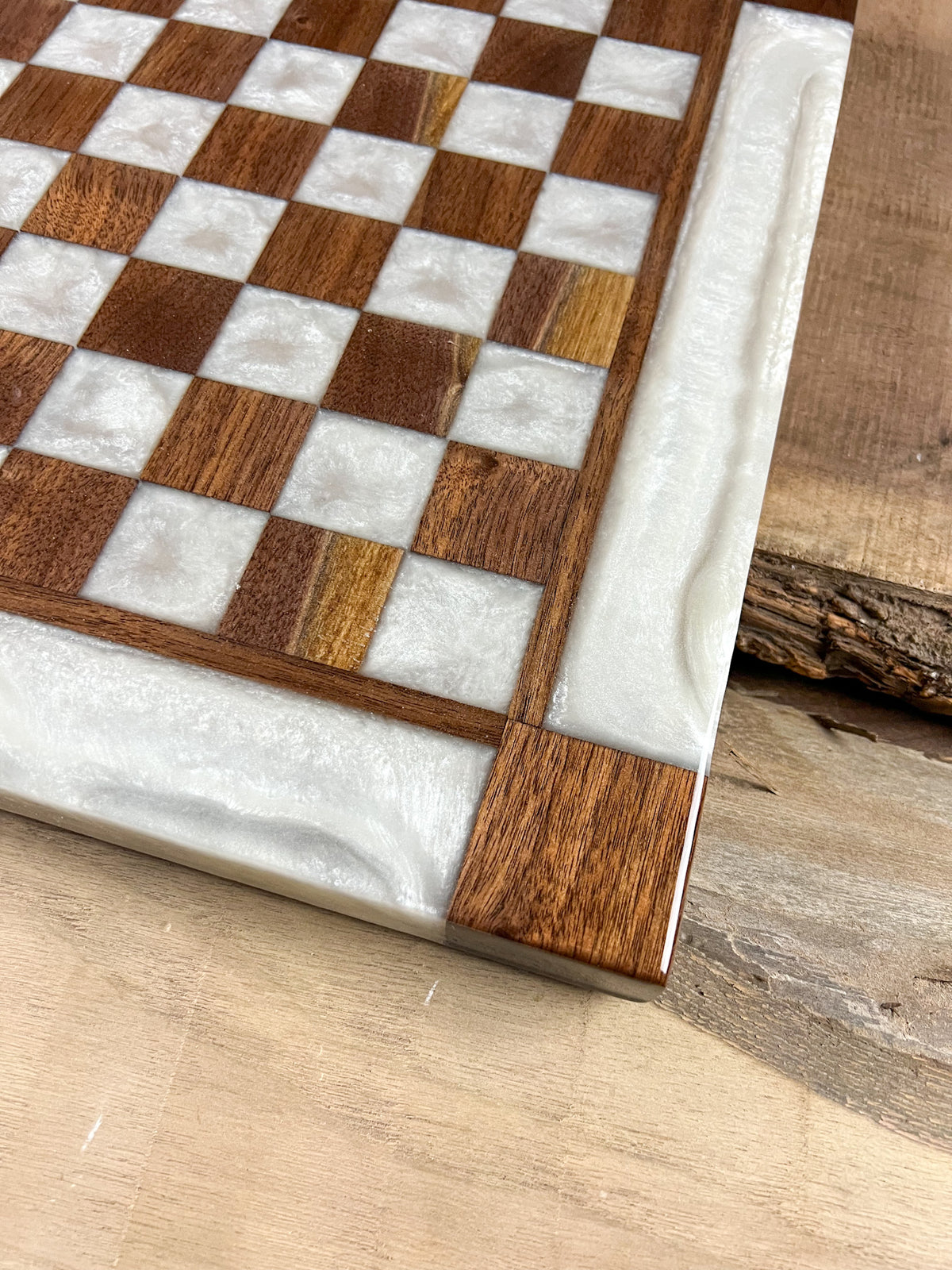 Pure Pearl White Black Walnut Chess Board (Glass Chess Set Included ...