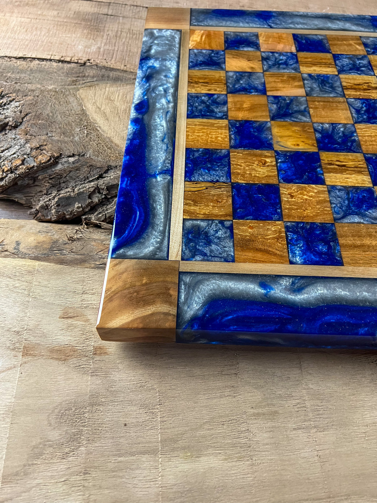 Deep Blue Silver Cloud Maple Wood Chess Board (With Border) | Southern ...