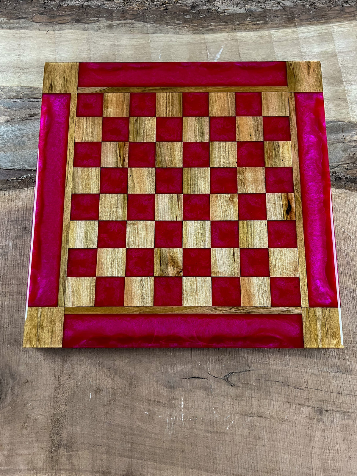 Raging Pink Maple Wood Chess Board (Glass Chess Set Included ...