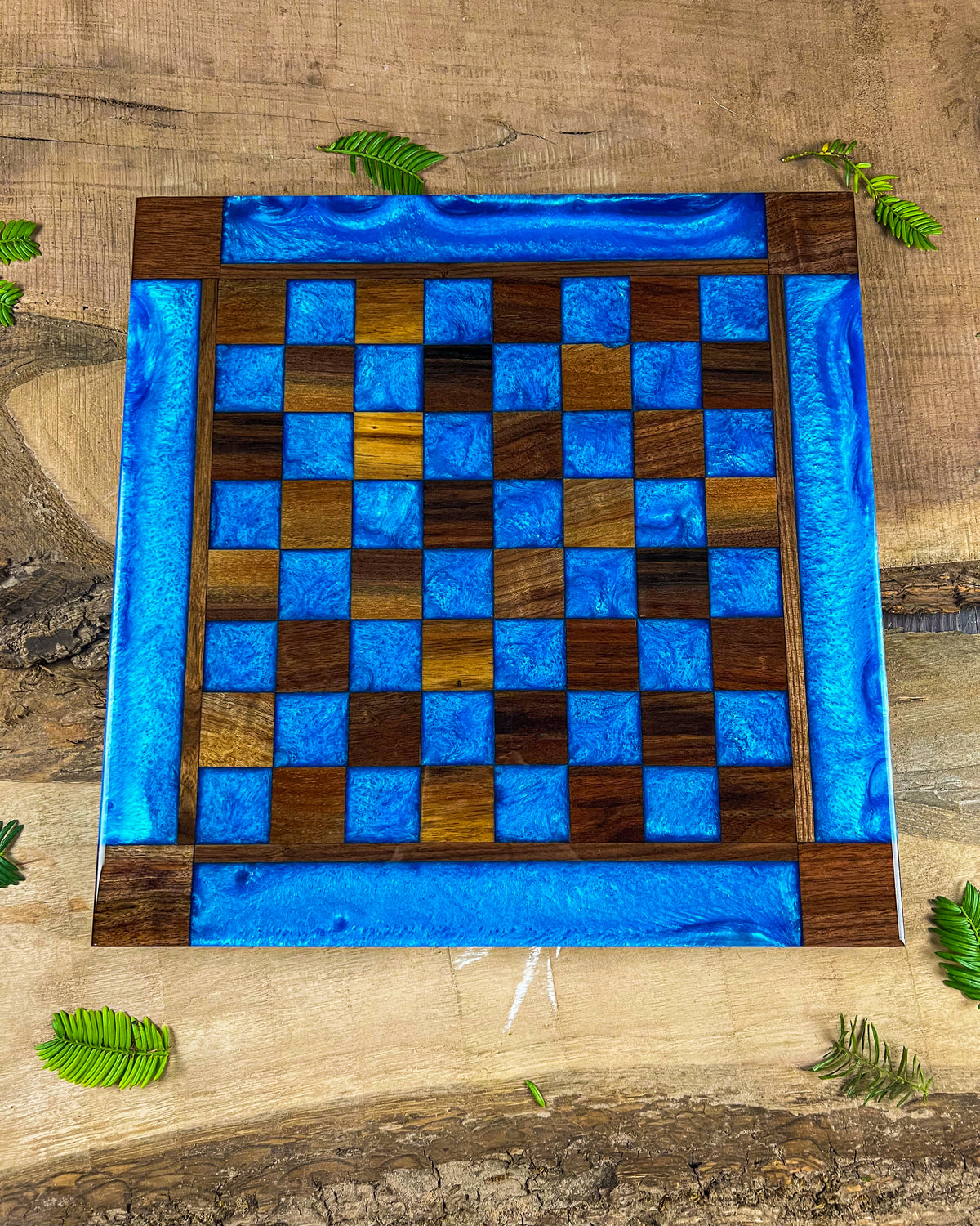 Caribbean Blue Black Walnut Chess Board (With Border) | Southern River Tables